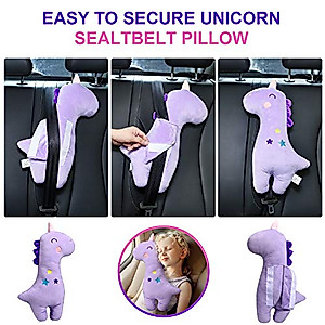 Farochy Unicorn Seat Belt Pillow Kids Cover, Vehicle Shoulder Pads, Car Seatbelt Cushion for Kids, Strap Pillows Animal Travel (Purple)
