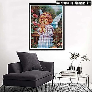 Sheehow 5D Diamond Painting Kits for Adults Angel Girl, Full Drill Diamond Art Flower Wings, Gem Pictures by Numbers Art, DIY Cross Stitch Jewel Art Rhinestone Craft for Home Wall Decor 12X16 inch