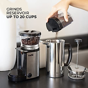 Kaffe Burr Coffee Grinder Electric w/Adjustable Settings for Precision Coffee Bean Grinding (5.5oz Capacity) Cleaning Brush Included. (Powerful Motor) Stainless Steel