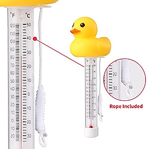 2 Packs Floating Pool Thermometer, Cute Yellow Duck Design Accurate Readings for Water Temperature, Shatter Resistant with String for Aquarium Thermometer for Outdoor & Indoor Swimming Pools