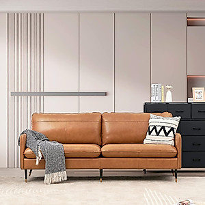 Z-hom 67" Top-Grain Leather Sofa, 2 Seater Loveseat Couch, Mid-Century Modern Leather Couch for Living Room Bedroom Apartment Office, Cognac Tan