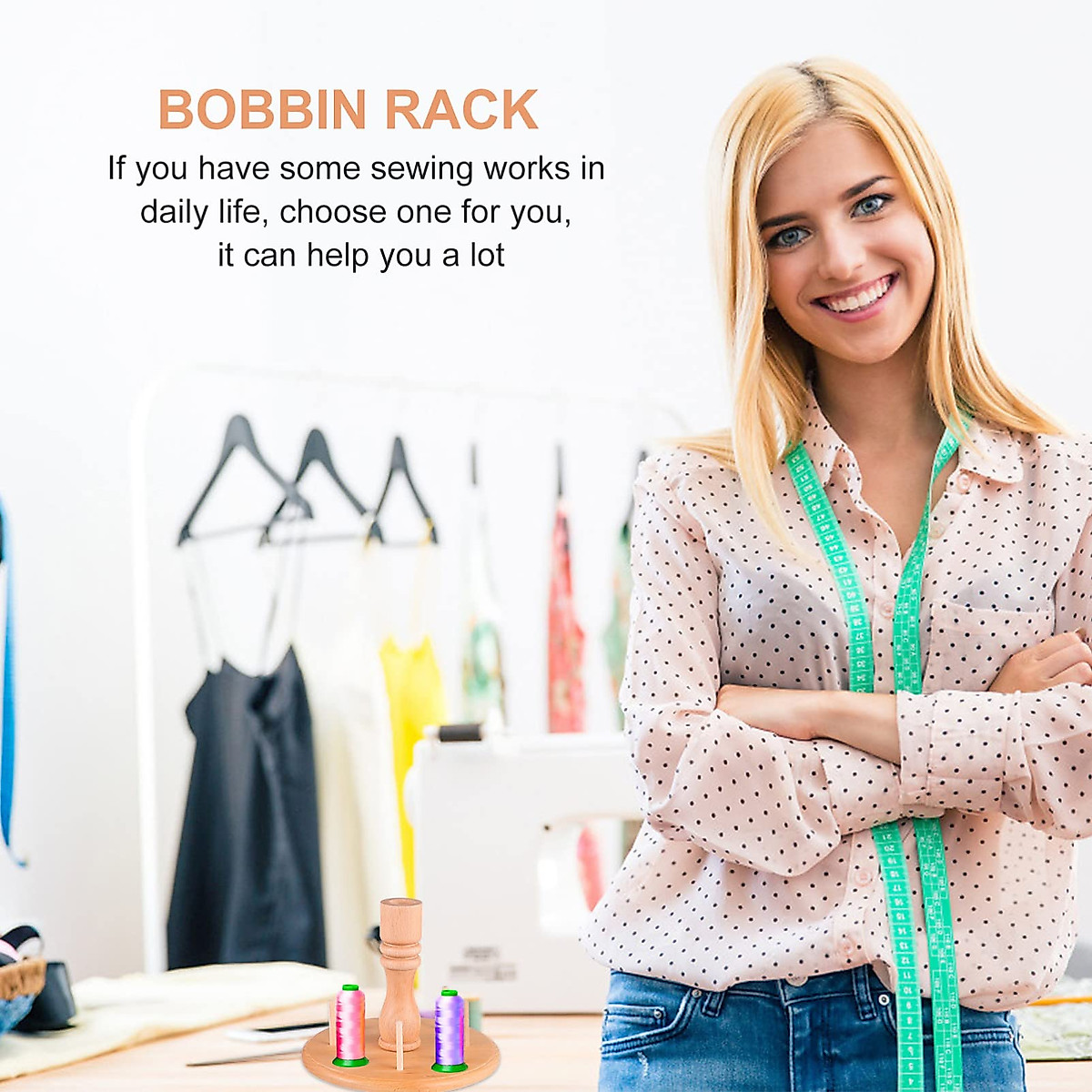 SEWACC Wooden Spool Holder Sewing and Embroidery Thread Rack and Organizer Thread Rack for Sewing Quilting Embroidery Hair- braiding 16cm