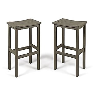 Christopher Knight Home Caribbean Outdoor 30" Acacia Wood Barstools, 2-Pcs Set, Grey Finish