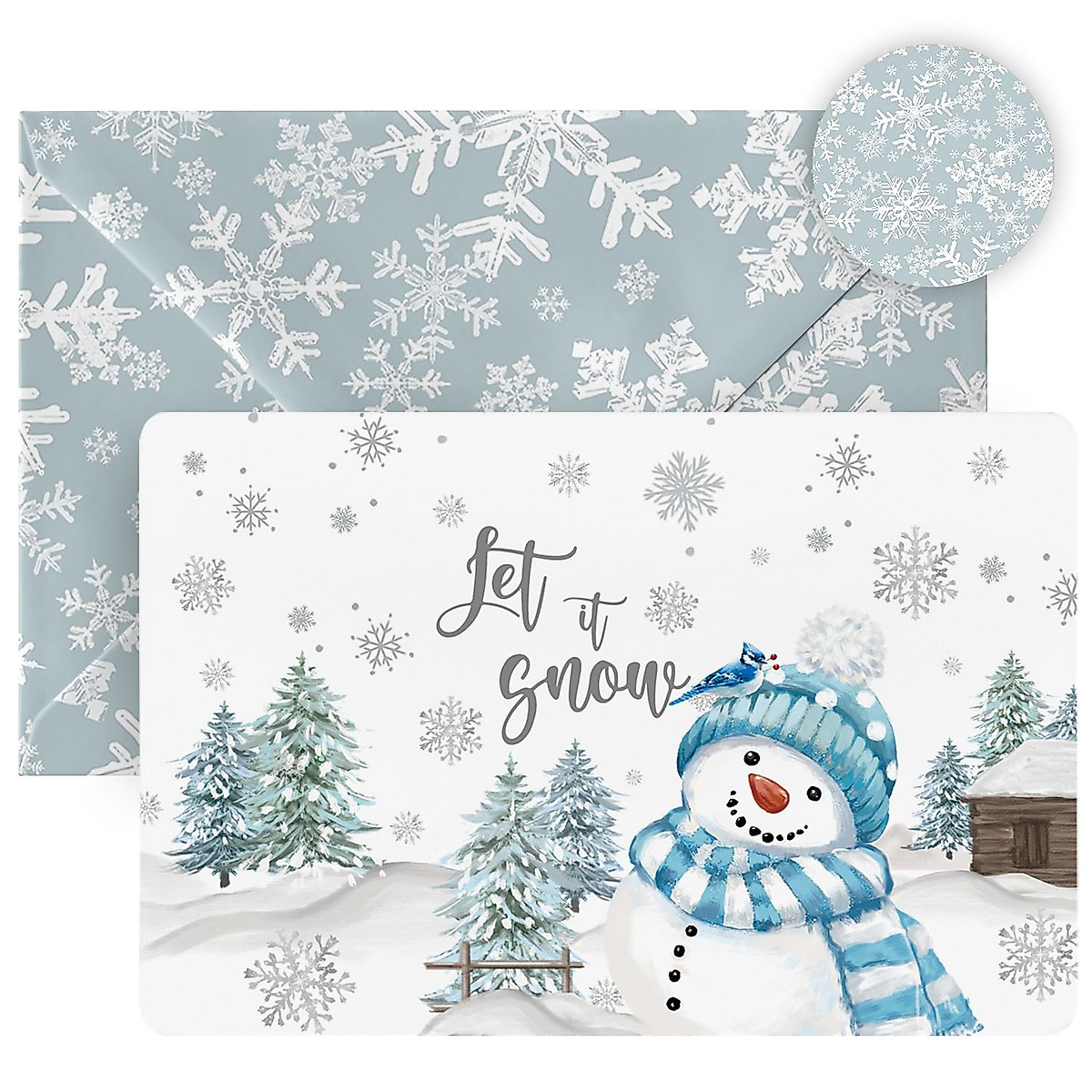 Artoid Mode 24 Pack Let It Snow Thank You Cards Snowflake Snowman Xmas Tree Greeting Cards Gift With Envelope Sticker Blank Note Cards for Birthday Wedding Baby Shower Bridal Shower, 4 x 6 Inch