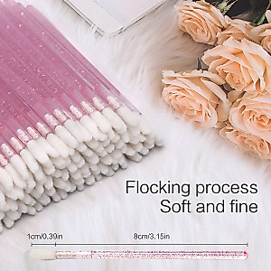 Elisel 100 Pcs Disposable Crystal Lip Brushes Make Up Lip Brushes Lipstick Lip Gloss Wands Eyeshadow Brushes Applicator Tool Makeup Beauty Tool Kits (Pink)