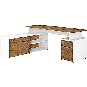Bush Business Furniture Jamestown L Shaped Desk with Drawers, 72W, Fresh Walnut/White