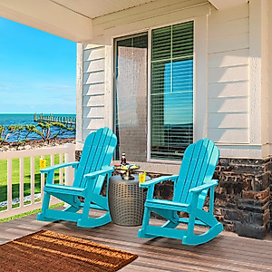 YITAHOME Outdoor Rocking Adirondack Chair, Heavy Duty Plastic Rocking Chairs with Rotatable Cup Holder, Oversized Rocker Chair for Garden Lawn Yard Patio Deck Backyard Pool Porch Beach Fire Pit