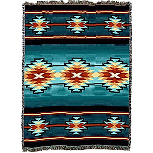 Pure Country Weavers Aydin Turquoise Blanket - Southwest Native American Inspired - Gift Tapestry Throw Woven from Cotton - Made in The USA (72x54)