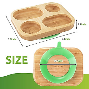 laboos Kid Portion Control Plate - Natural Bamboo Plates for Kids' Healthy Diet - Sturdy Compartment Plates with Suction – Non-Toxic, BPA-Free, Dishwasher Safe - Cute Food Portion Plate for Toddlers