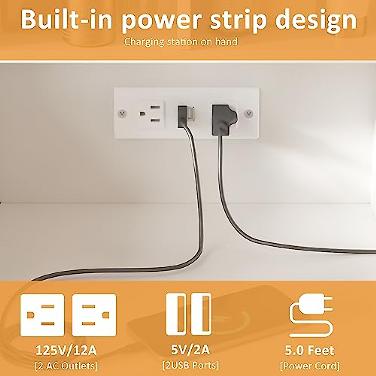 Vabches White Vanity Desk with Mirror and Lights, Makeup Vanity Table with Charging Station, 3 Lighting Modes Brightness Adjustable, 4 Drawers, 8 Shelves, Vanity Set, 38.7in(L)