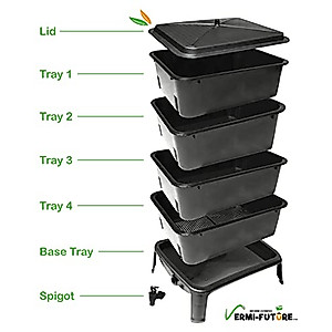Vermi-Future® Worm Condo Composting Worm Bin 4 Working Trays (with Startup Bedding)