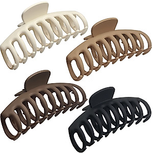 OWIIZI Large Claw Clips, 4.3" Matte Hair Clips for Women's Long Thick Hair, Non-Slip Barrette Clips (4packs)