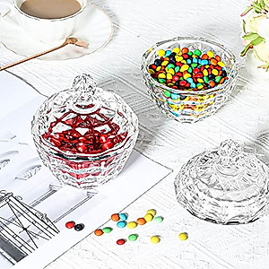 ComSaf Halloween Glass Candy Dish with Lid, Clear Covered Halloween Candy Bowl, Crystal Candy Jar, Halloween Candy server for Home Kitchen Office Table, Small Set of 2
