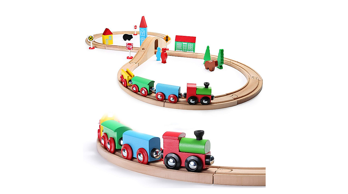 SainSmart Jr. Wooden Train Set for Toddler Fun