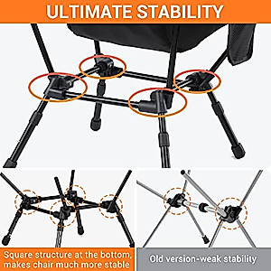 Sportneer Portable Folding Outdoor Camping Chair Adjustable Height Lightweight Camp Chairs for Adults Foldable Compact Backpacking Collapsible Chair for Camping Hiking Picnic Outside (2, Black)