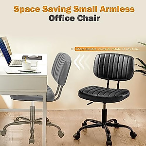 OLIXIS Armless Home Office Desk Chair with PU Leather Low Back Lumbar Support and Wheels, Height Adjustable No Arms for Bedroom, Study Small Space, Black