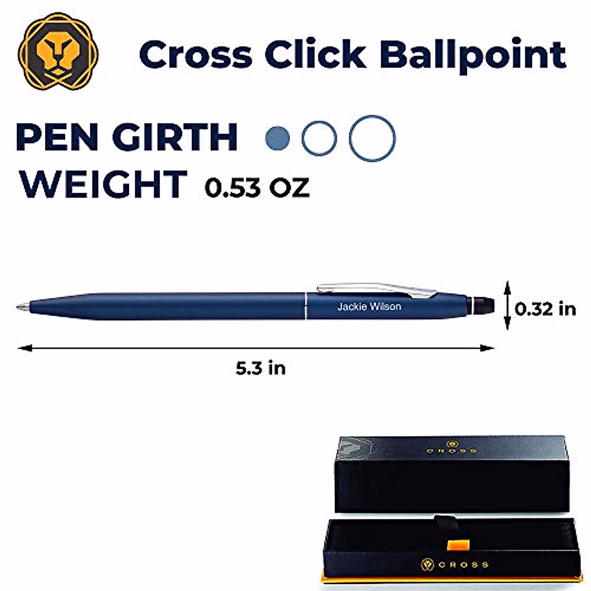 Dayspring Pens Cross Pen | Personalized Cross Click Ballpoint Pen - Midnight Blue. Custom Name Engraved. AT0622-121. Comes in Cross Gift Case. | Engraving