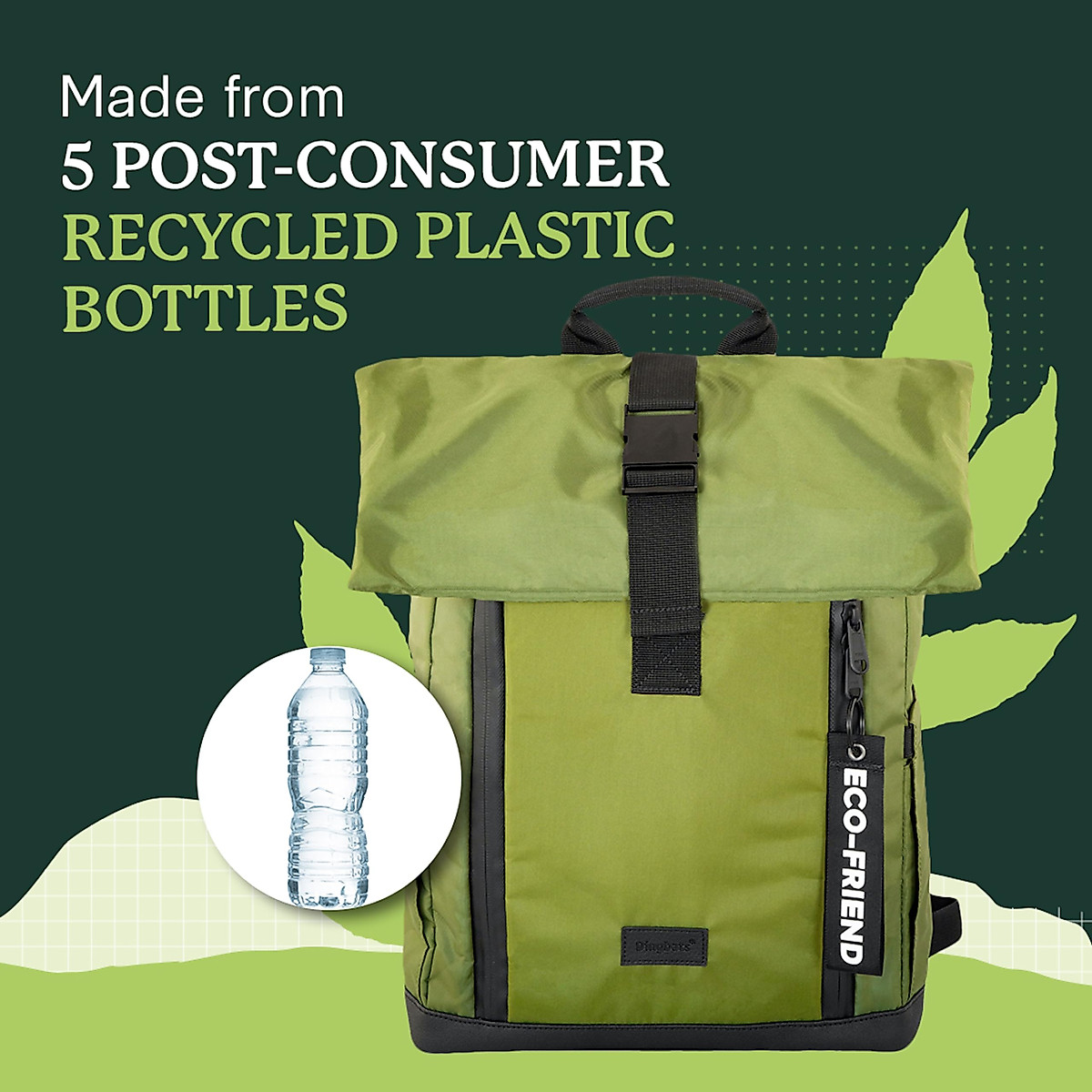 Dingbats* - Roll Top Backpack - 25L Rucksack - Made from Recycled PET Bottles, Padded Shoulder Straps, Metal Buckles - Ideal Laptop Backpack, Fits 15" Laptop - Durable, Aesthetic - Volcano