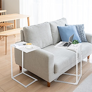 Set of 2 C Shaped End Table, Couch Tables That Slide Under, C Shaped Sofa Table for Couch, C Tray Snack Side Table for Living Room, Bedroom,Sofa, White