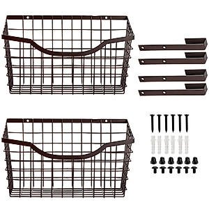 Nicunom 2 Pack Grid Storage Baskets with Hooks, Over Cabinet Door Organizer, Wire Basket Hanging Storage Organizer Steel Wire Sink Organization for Kitchen & Bathroom, Holds Shampoo, Body Wash, Bronze