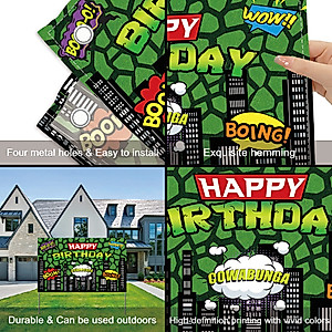 Yriujul 72x43inch Fabric Ninja Superhero Birthday Backdrop Green Comics Cityscape Buildings Photography Background Boy Kids Party Decorations Photo Banner Props