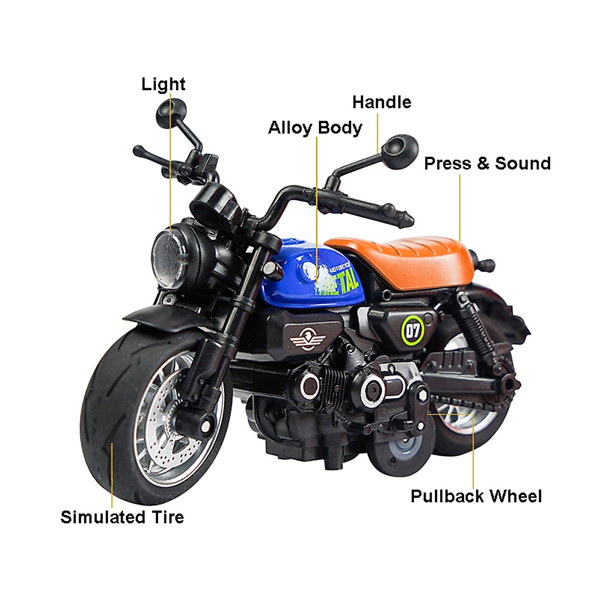 Gilumza Pull Back Motorcycle Toys, Tiny Gift with Music Lighting, Classic Motorcycles Toy for Boys Kids Age 3 4 5 6 7 8 Year Old (White)