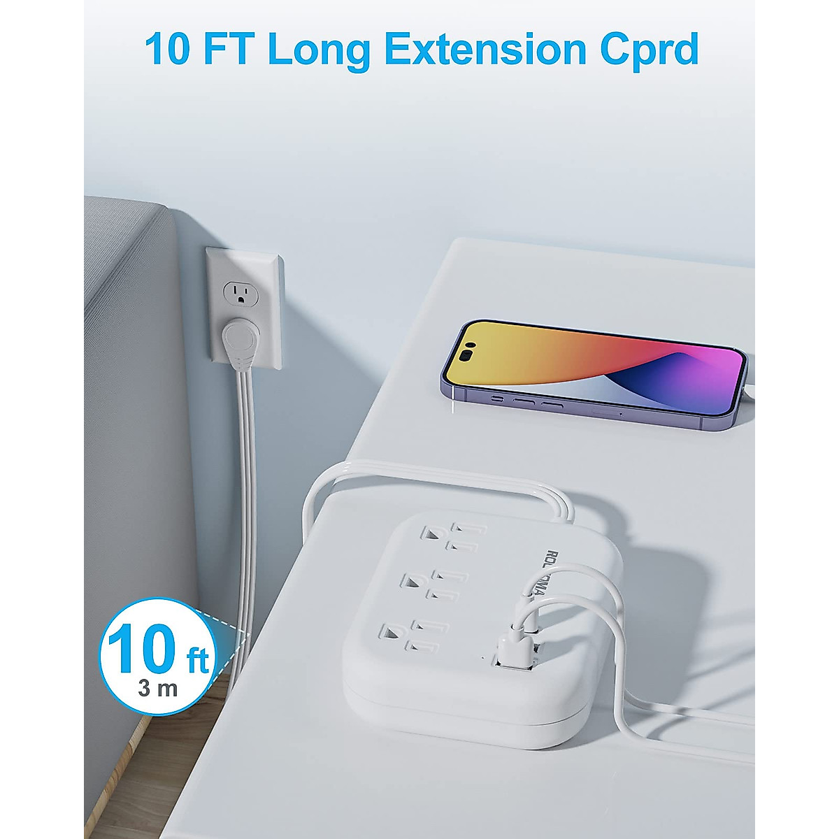 Flat Plug Power Strip - Ultra Thin Flat Extension Cord, 3 USB Wall Charger(1 USB-C) for Cruise Ship Essentials, 5 ft Low Profile Extender, Charging Station Compact for Home,Dorm,Travel Accessories