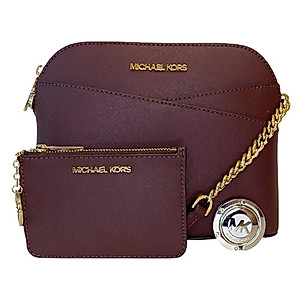 Michael Kors MICHAEL Michael Kors Jet Set Travel MD Dome XCross Crossbody bundled with SM TZ Coinpouch Purse Hook (Merlot)