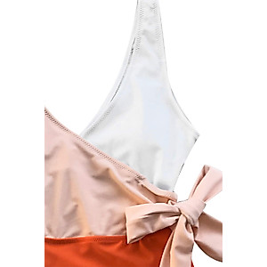 CUPSHE Women's Orange White Bowknot Bathing Suit Padded One Piece Swimsuit, M
