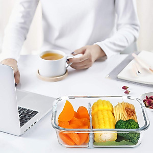 M MCIRCO [10-Pack,22 Oz Glass Meal Prep Containers 2 Compartments, Airtight Glass Lunch Bento Boxes with Lids, Glass Food Storage Containers, Microwave, Oven, Freezer and Dishwasher Friendly, White