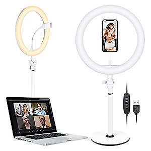 Neewer Selfie Ring Light for Laptop Computer, 10" Dimmable Desktop LED Circle Light with Stand/Phone Holder/3 Light Modes for Video Conference/Webcam Chat/Makeup/Live Stream/Selfie (White)