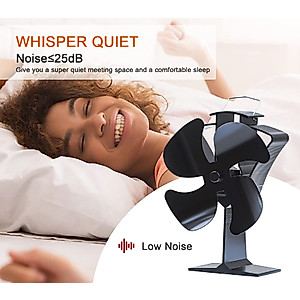 HAWCAFU Wood Stove Fan Heat Powered Fireplace Fan 4 Blades Fire Fan Wood Buring Stove Top Fan for Wood/Log Burner/Fireplace