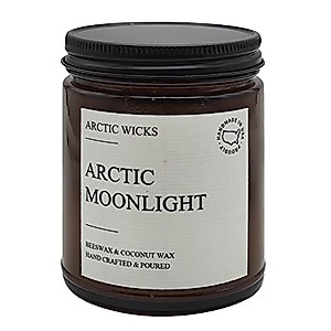Arctic Moonlight | Arctic Wicks Handmade Scented Coconut Beeswax Candle | Natural Coconut Beeswax 9oz Amber Jar | Farmhouse Candles High-Quality Wax Non-Toxic Clean Burn 100% USDA Certified Biobased