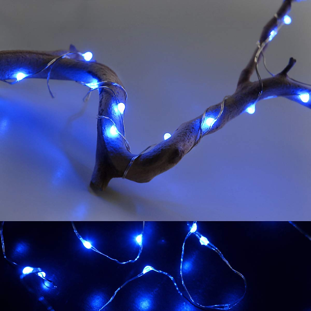12 Pack Fairy Lights Battery Operated with Timer 6.5feet Silver Wire 20 LEDs Waterproof 8 Modes Twinkle Lights for Garden Bedroom Wedding Christmas Party Mason Jar Decor Celebration Lighting (Blue)