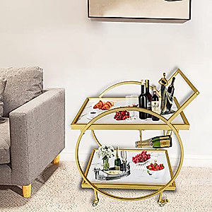 AT-VALY Bar Cart with Wine Rack,2-Tier Mobile Serving Cart on Wheels,Wine Cart for Home, Kitchen,Gold