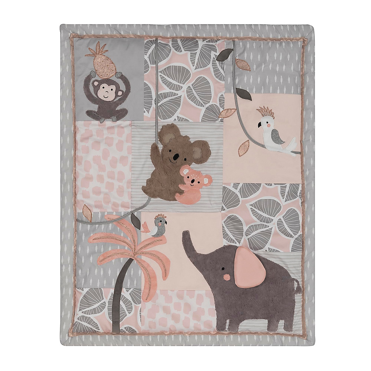 Lambs & Ivy Calypso 4-Piece Crib Bedding Set - Pink, Gray, Gold, Animals, Jungle