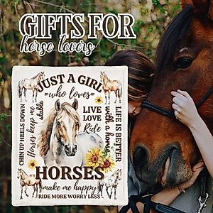 InnoBeta Horse Gifts for Girls, Horse Blankets for Birthday/Christmas, 50'' x 60'' Unique Horse Design Fluzzy Blanket, Just a Girl Who Loves Horses, Sunflowers