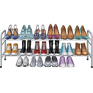 Dicasser 2-Tier Long Shoe Rack Organizer Extra Large Capacity for 18 Pairs,Silver