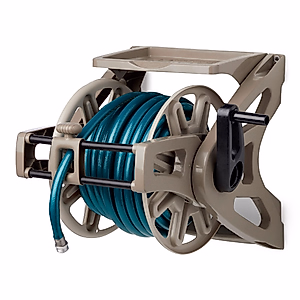 Suncast Wall-Mount Garden Hose Reel, 175 ft. 5/8 in. Vinyl Water Hose Holder, Light Taupe