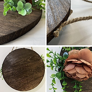 Wood Round Hello Welcome Wreath Sign Hanging Decoration Front Door, Farmhouse Porch Sign and Artificial Green Plant, Rural Outdoor Decor New House Relocation Gift