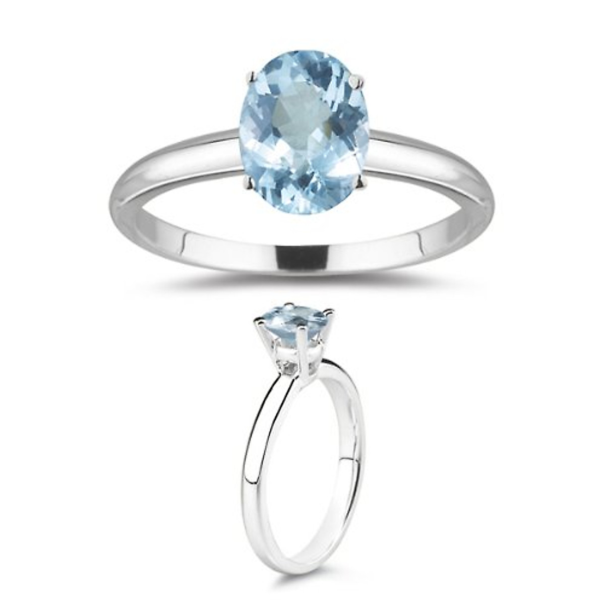 Vogati 0.75 Cts Aquamarine Solitaire Ring in 14K White Gold-10.0