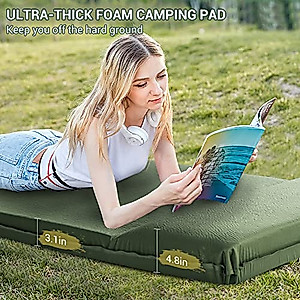 Elegear Self Inflating Sleeping Pad, 3.1" Ultra-Thick Memory Foam Camping Pad with Pillow Fast Inflating in 20s Insulated Camping Mattress Pad 4-Season Camp Sleeping Mat for Camping/Travel/Car/Tent
