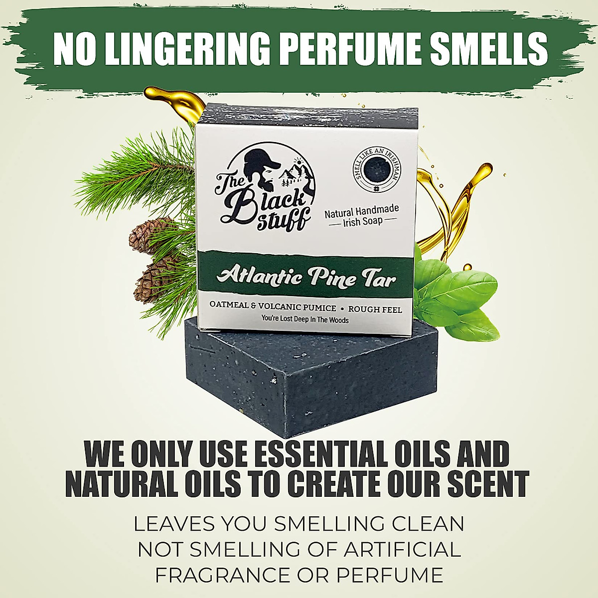 The Black Stuff Pine Tar Soap - Mens Bar Soap Made with Pine Tar, Organic Ingredients and Essential Oils - Handmade Cold Process Body Soap for Men - Moisturizing and Cleansing organic Bath Soaps