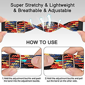 Tobfit Braided Nylon Bands Compatible with Samsung Galaxy Watch 5 Bands 40mm 44mm / Galaxy Watch 4 Bands 40mm 44mm, Samsung Galaxy Watch 5 Pro Watch Bands 45mm Stretchy Elastic Straps(Colorful)