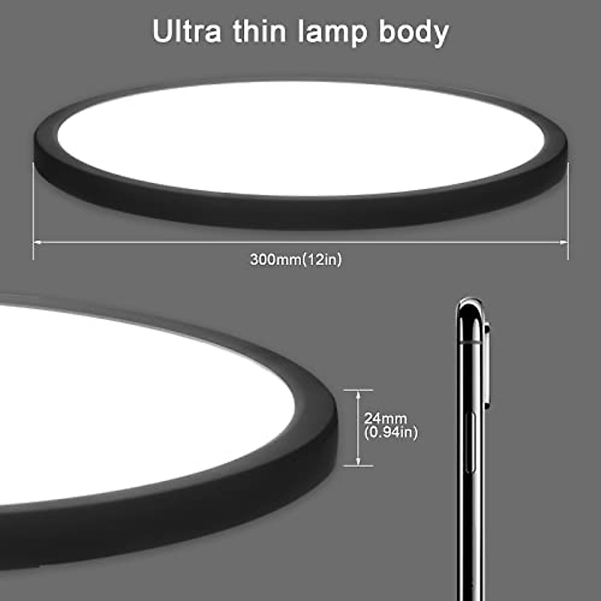 Marfete 2Pcs Flush Mount LED Ceiling Light Dimmable with Remote Control, 12 Inch 25W 3 Color Temperature Close to Ceiling Light 3000-6500K, Modern Ultra-Thin Round Ceiling Lamp, for Bedroom