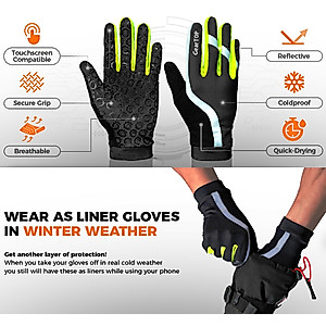 GearTOP Running Gloves for Men & Women for Cold Weather, Touchscreen Winter Gloves Men Reflective Running Gear, Warm Glove Liners for Hiking, Freezer Gloves (Reflective, X-Large)