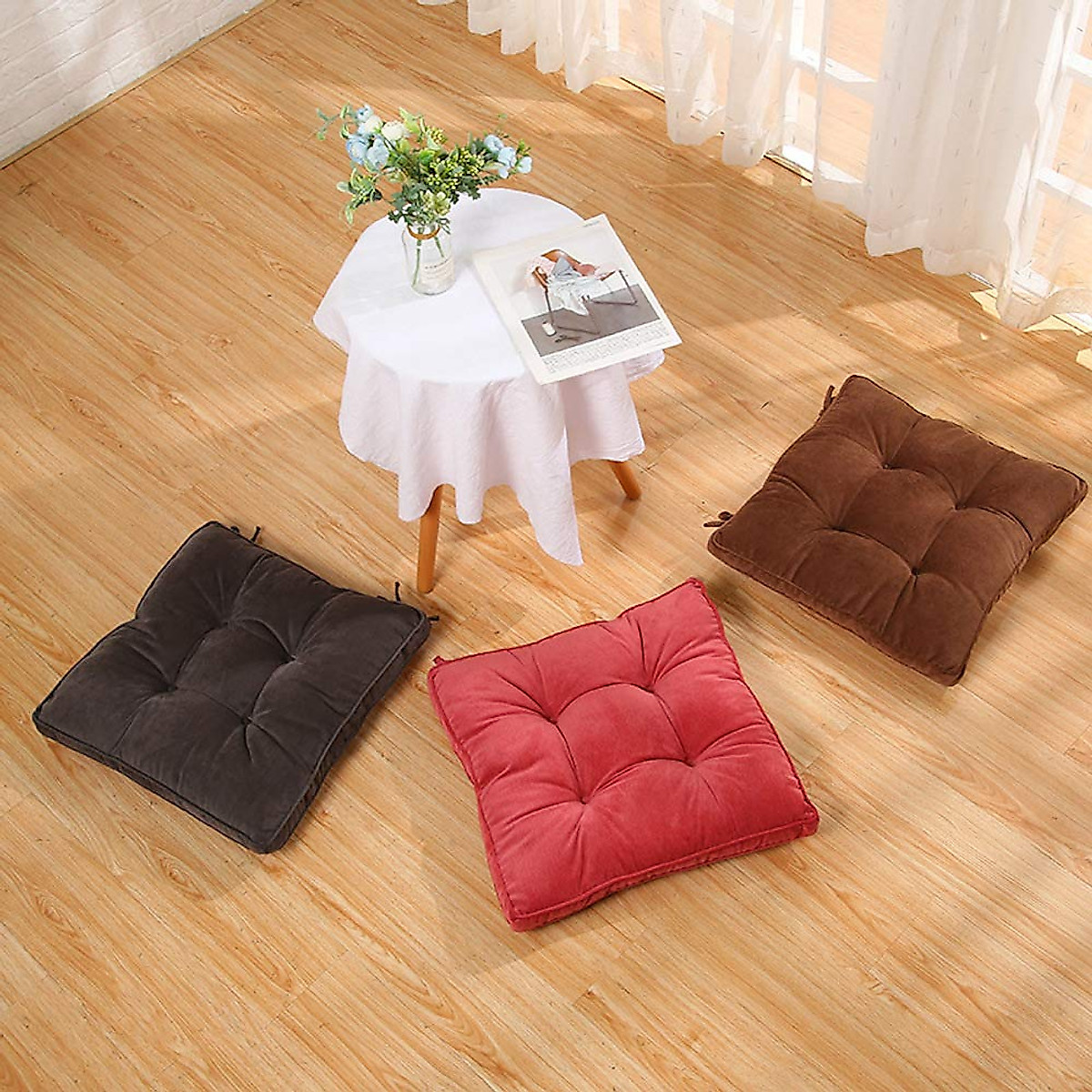 Nathime Soft Patio Outdoor Corduroy Chair Pad with Ties Home Decor Indoor Dining Chairs Cushion 18"×18"×3.6" Brown 1Pc