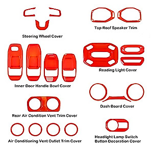 CheroCar 21PCS Full Set Interior Decoration Trim Kit for 2018-2021 Jeep Wrangler JL JLU & Gladiator JT Steering Wheel, Air Conditioning Vent, Reading Light, Speaker (Red)
