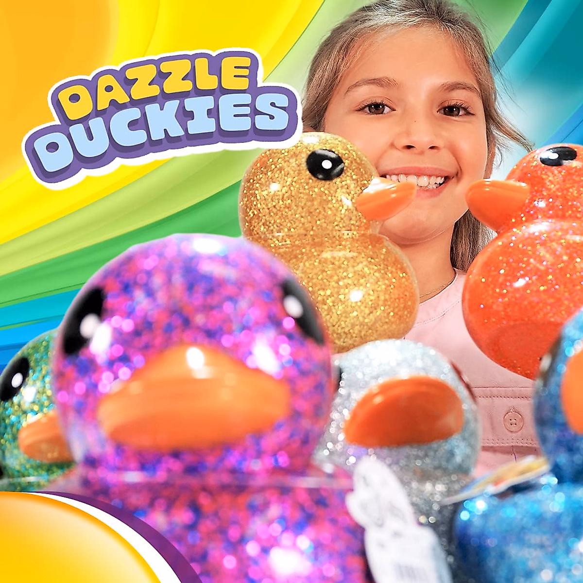 JA-RU Giant Glitter Rubber Ducks (1 Duck Assorted) 7" Large Rubber Duck. Kid Bath Toys. Stress Relief Fidget. Beach & Pool Toy. Baby Shower & Birthday Party Favors. 4346-1s