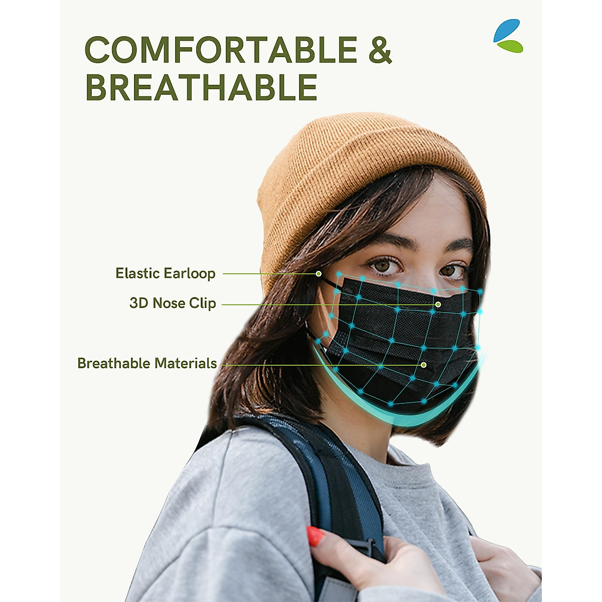 FriCARE Face Masks Disposable for Adults, 4 Ply ASTM Level 3, FSA HSA Eligible, Allergy Protection, Individually Wrapped, 50 Pack, Classic Solid Black